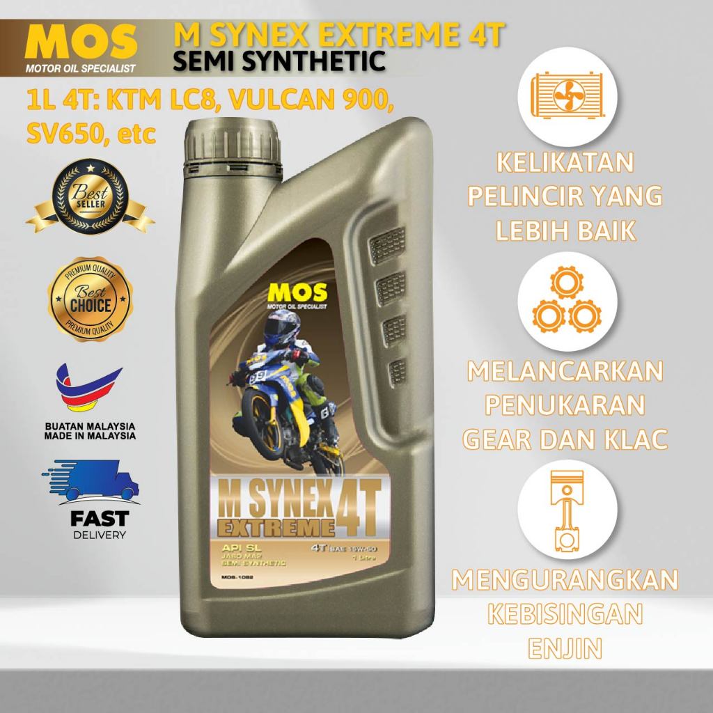 MOS M SYNEX EXTREME 4T SAE 15W-50 (1LT) SEMI SYNTHETIC MINYAK HITAM ...