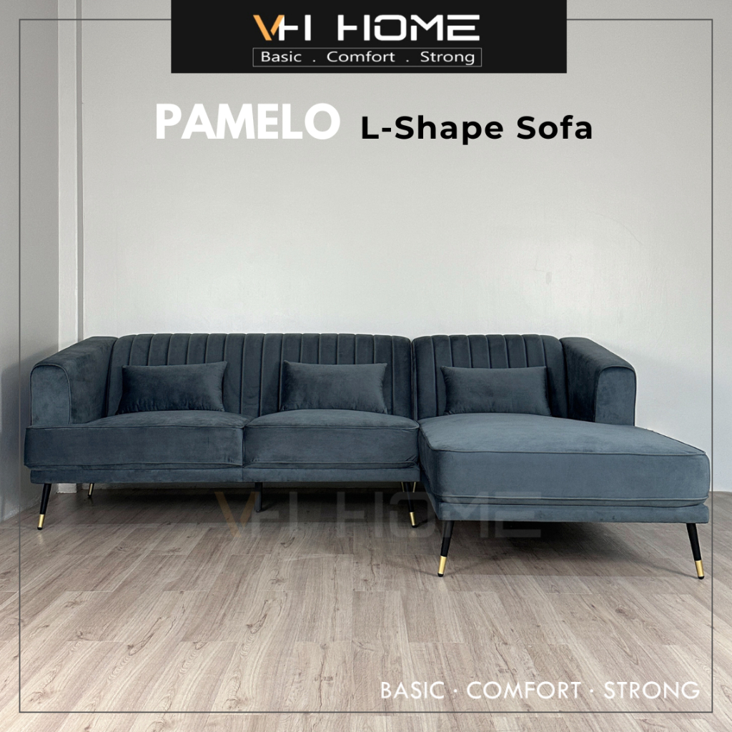 VH PAMELO L-Shape Sofa 3 Seater Sofa L Shape Kain Baldu Fabric Velvet ...
