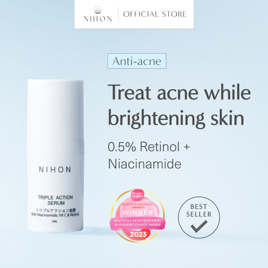NIHON Triple Action Serum (5ml) | Travel Size | Brightening Face Serum for Anti Acne/Jerawat ...