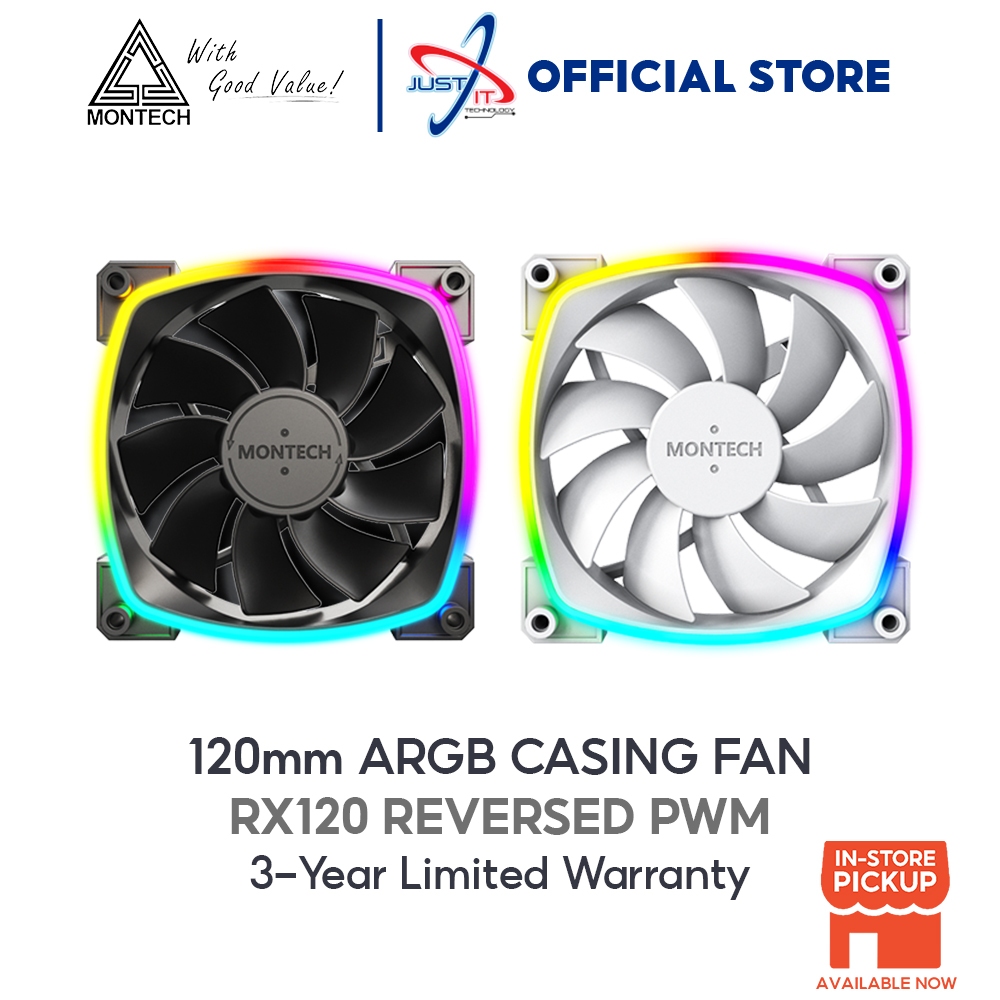 MONTECH RX120 REVERSED PWM 120mm ARGB CASING FAN - (BLACK / WHITE ...