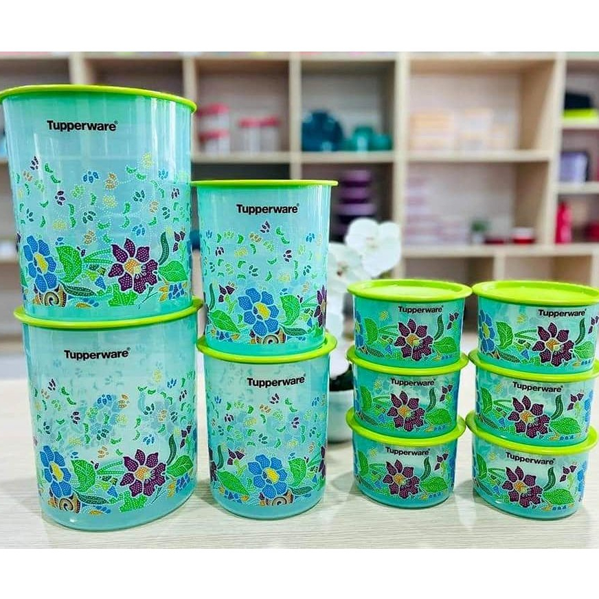 TUPPERWARE Batik One Touch 4.3L 2L 600ml balang kuih raya Royale Blue One Touch Collection ...