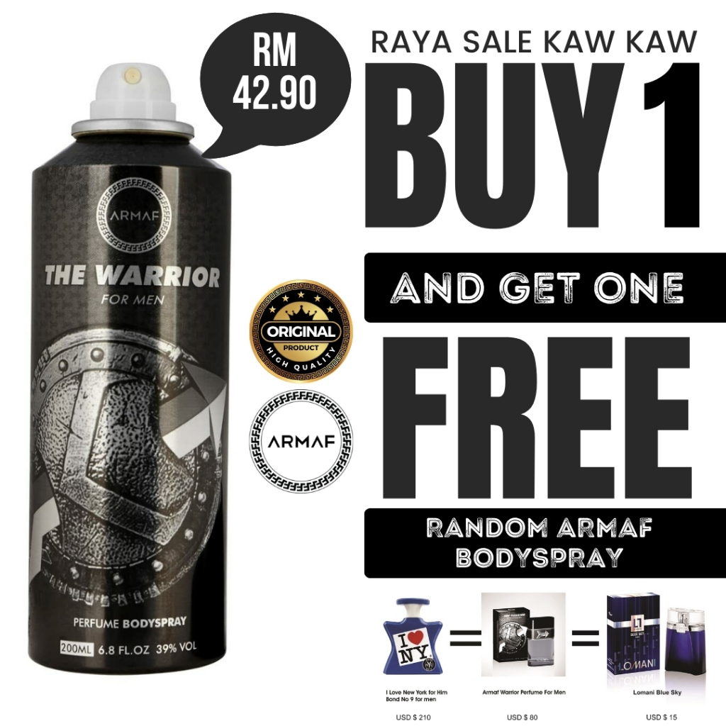 [ BUY 1 FREE 1 RANDOM ARMAF BODYSPRAY ] ARMAF The Warrior Perfume Body Spray For Men 200ML ...