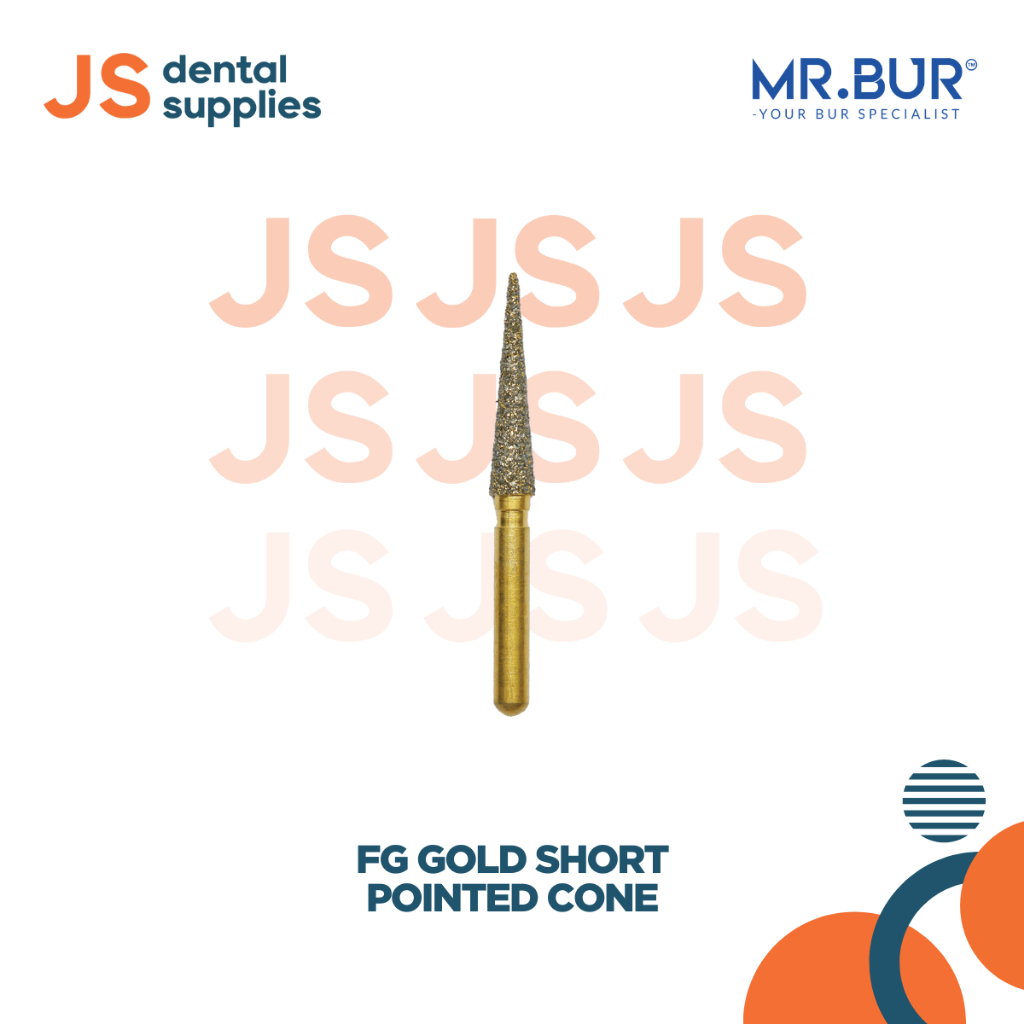 Gold Pointed Cone Diamond Bur Short FG | Prosthodontic | Crown ...