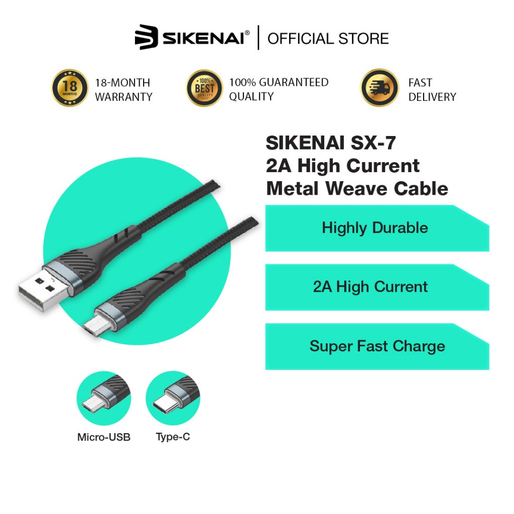 SIKENAI SX-7 Metal Weave 2A Large Current Super Fast Charging Mobile ...