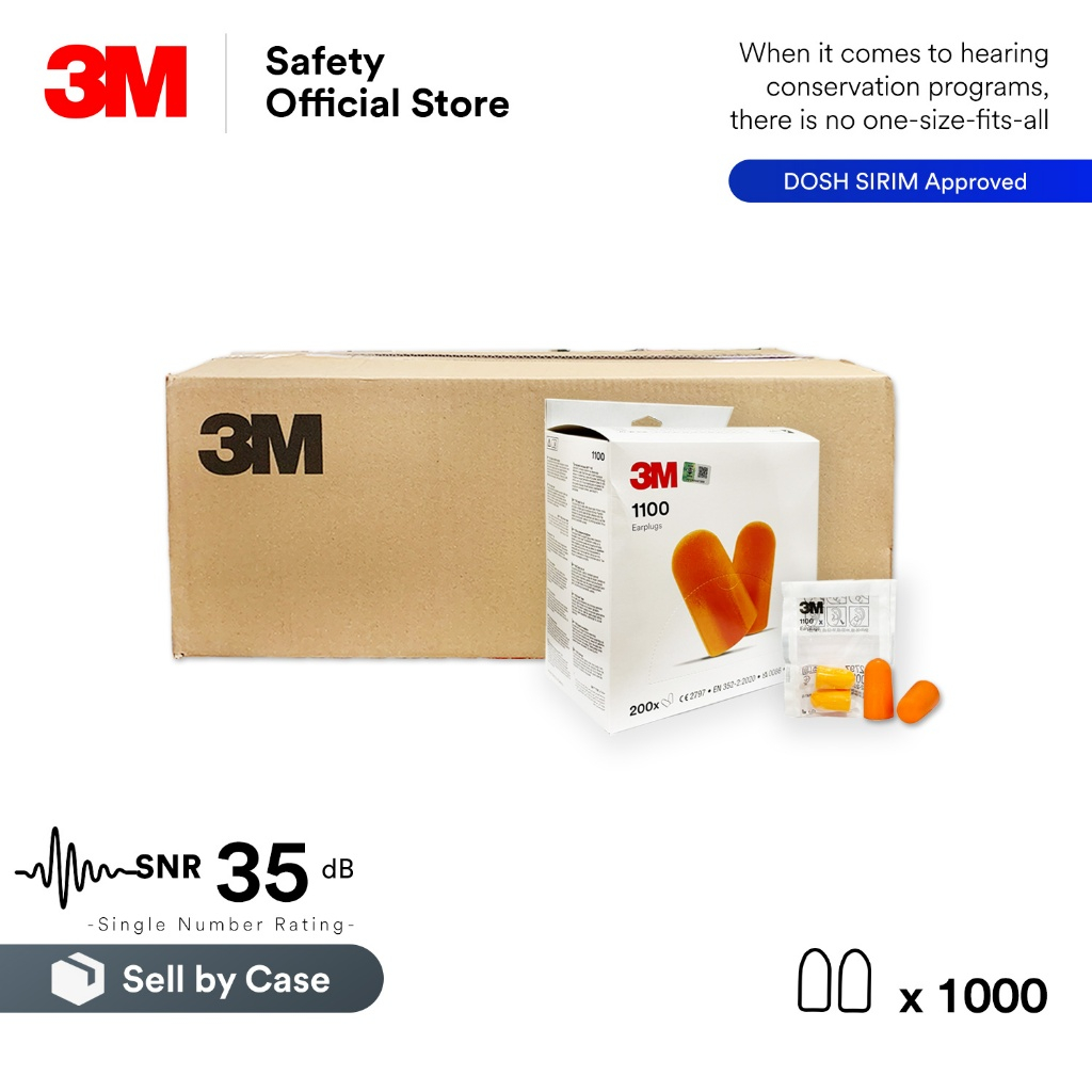 [Sell by Case] 3M™ 1100 Uncorded Soft Foam Earplugs SNR 35 dB (200 ...