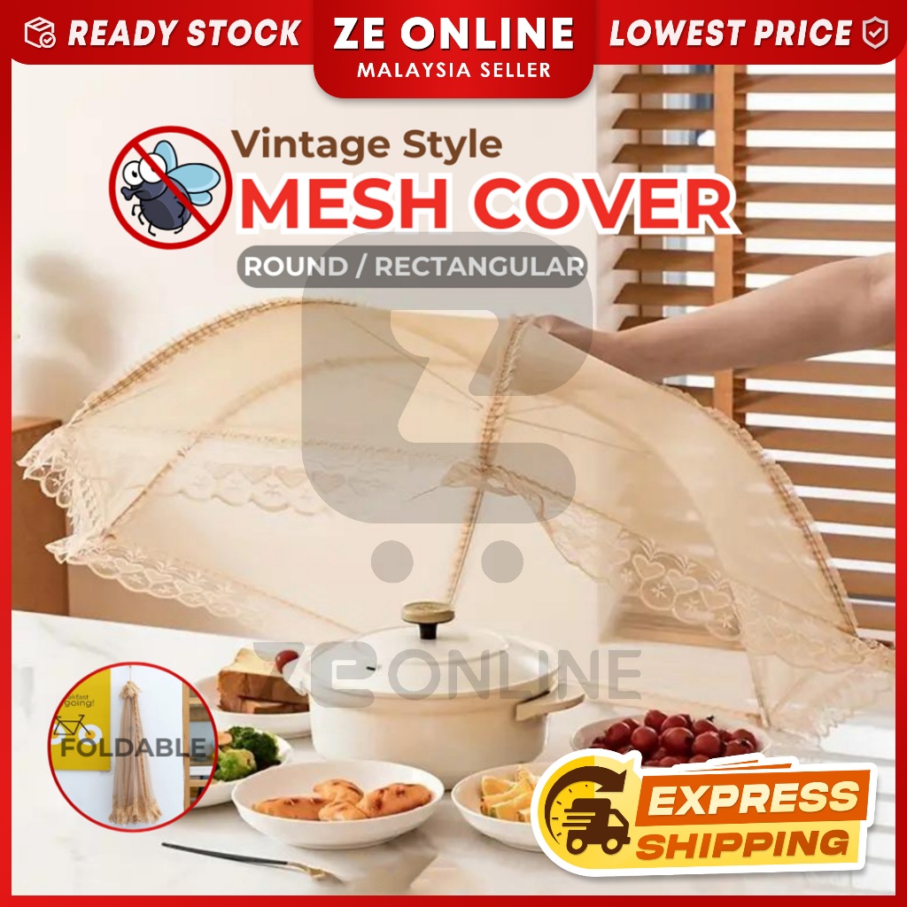 Breathable Vintage Food Cover Umbrella Design Mesh Lace Tudung Saji ...