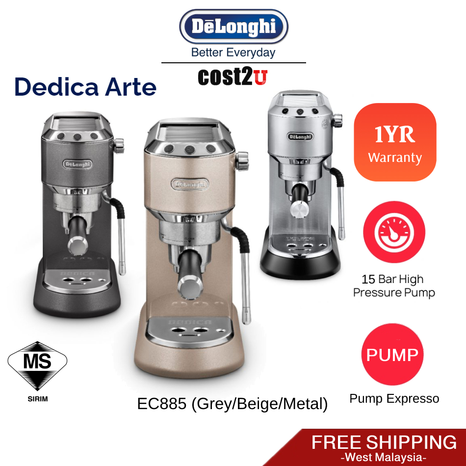 DeLonghi Dedica Arte Pump Espresso Coffee Machines | EC885.BG EC885.GY ...