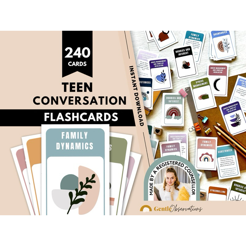 240 Teen Conversation Cards for Counseling Teens, Family Therapy, Teen ...