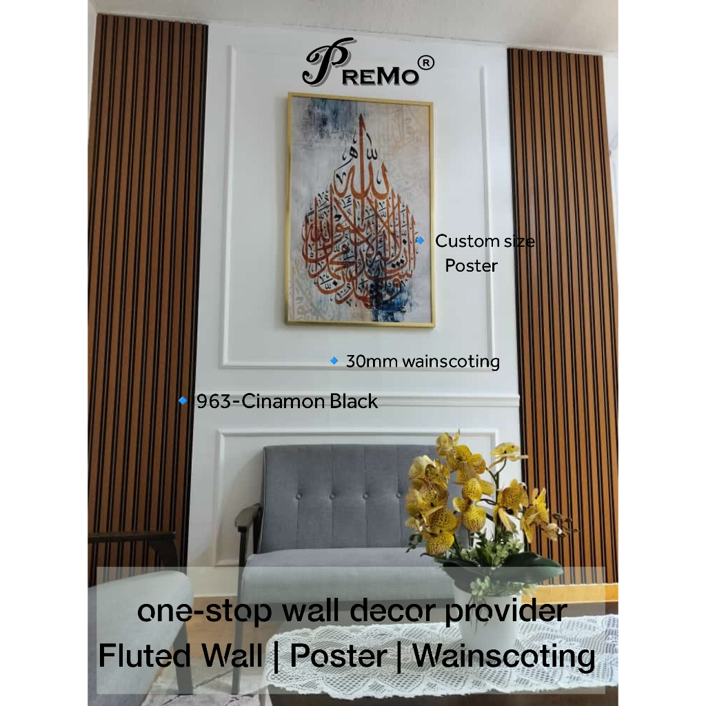PREMO Fluted/Flat Wall Panel-Duo Tone TV WALL-290cm Long 9.5ft-Wall Decoration-hiasan dinding ...