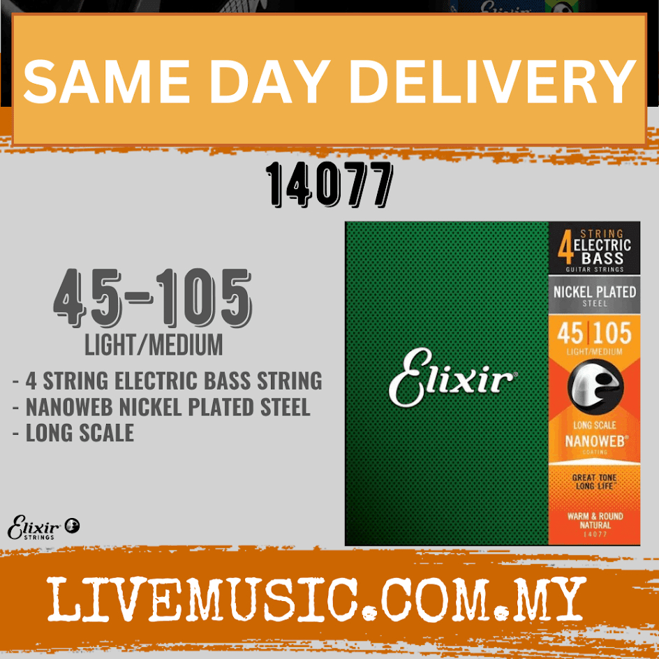Elixir 14077 Nanoweb Medium Long Scale 4-String Electric Bass Strings (45-105) | Shopee Malaysia
