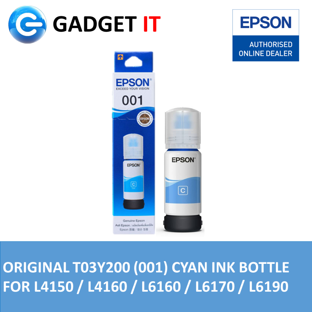 EPSON Y200 (001) CYAN Bottle Ink 70ml For L4150, L4160, L6160, L6170 ...