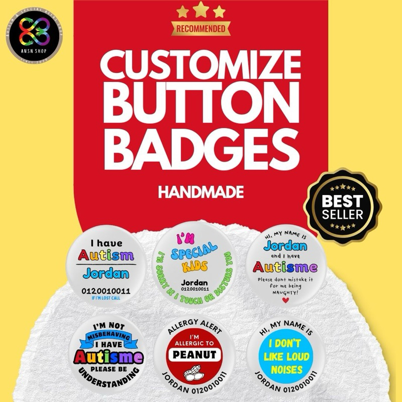 AUTISM Button Pin Badge / Medical Alert / OKU / AUTISME / Allergy Alert ...