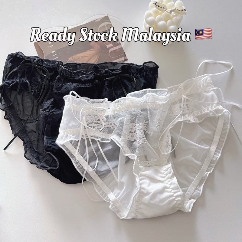 Hi Sweetie 🎀 [ready Stock] Mesh Soft Lace Both Side Ribbon Sexy Panties