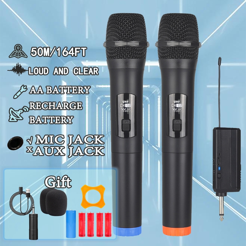 Wireless Microphone UHF Handheld Dual Rechargeable Mike Dynamic Mic ...
