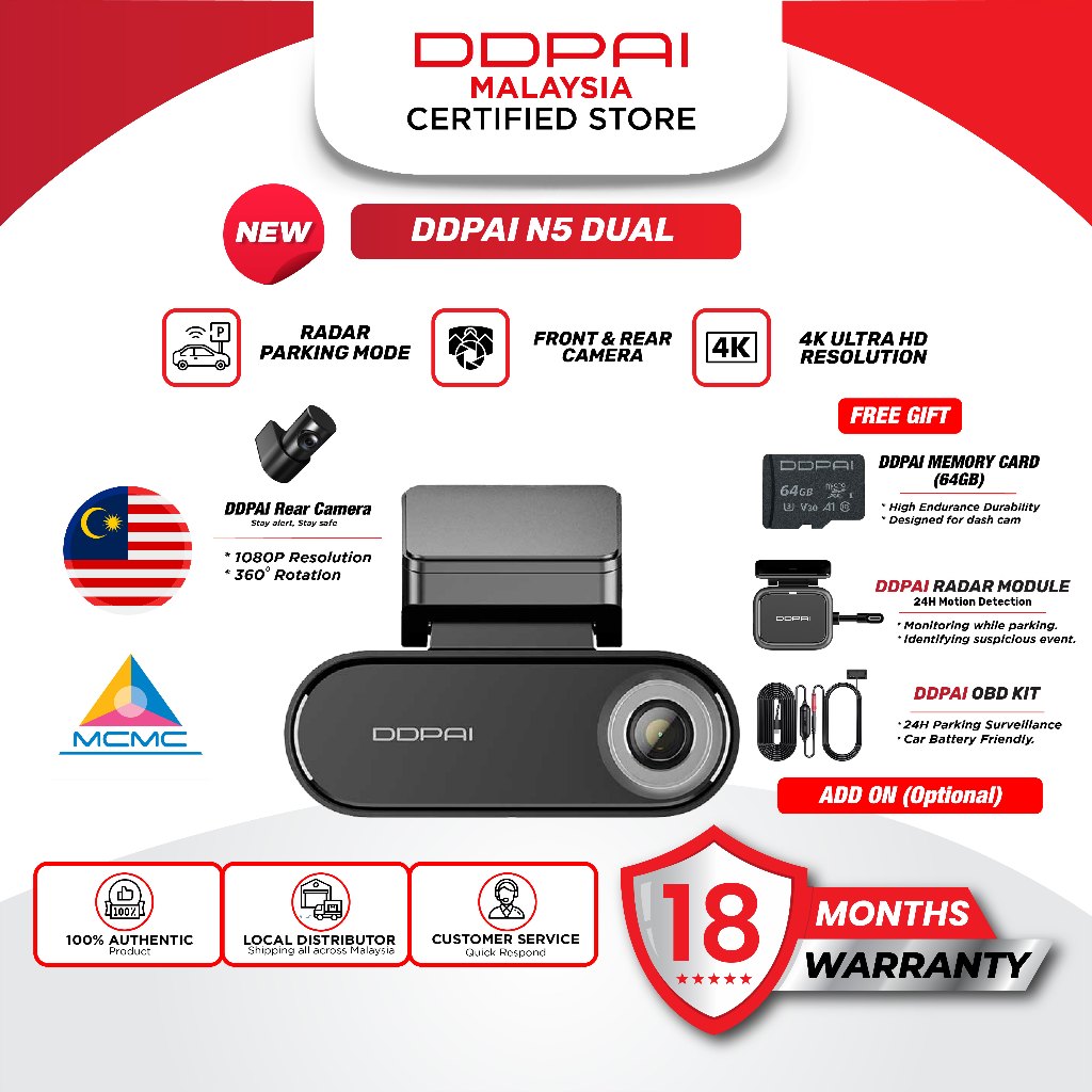 DDPAI N5 Dual GPS Front and Rear 4K Ultra HD Resolution AI Dash cam ...