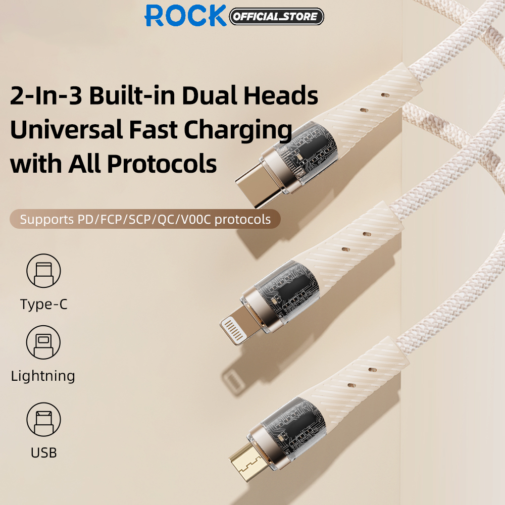 Rock Space G20 Transparent 100W Fast Charge Micro/Type C 2 in 3 Cable ...