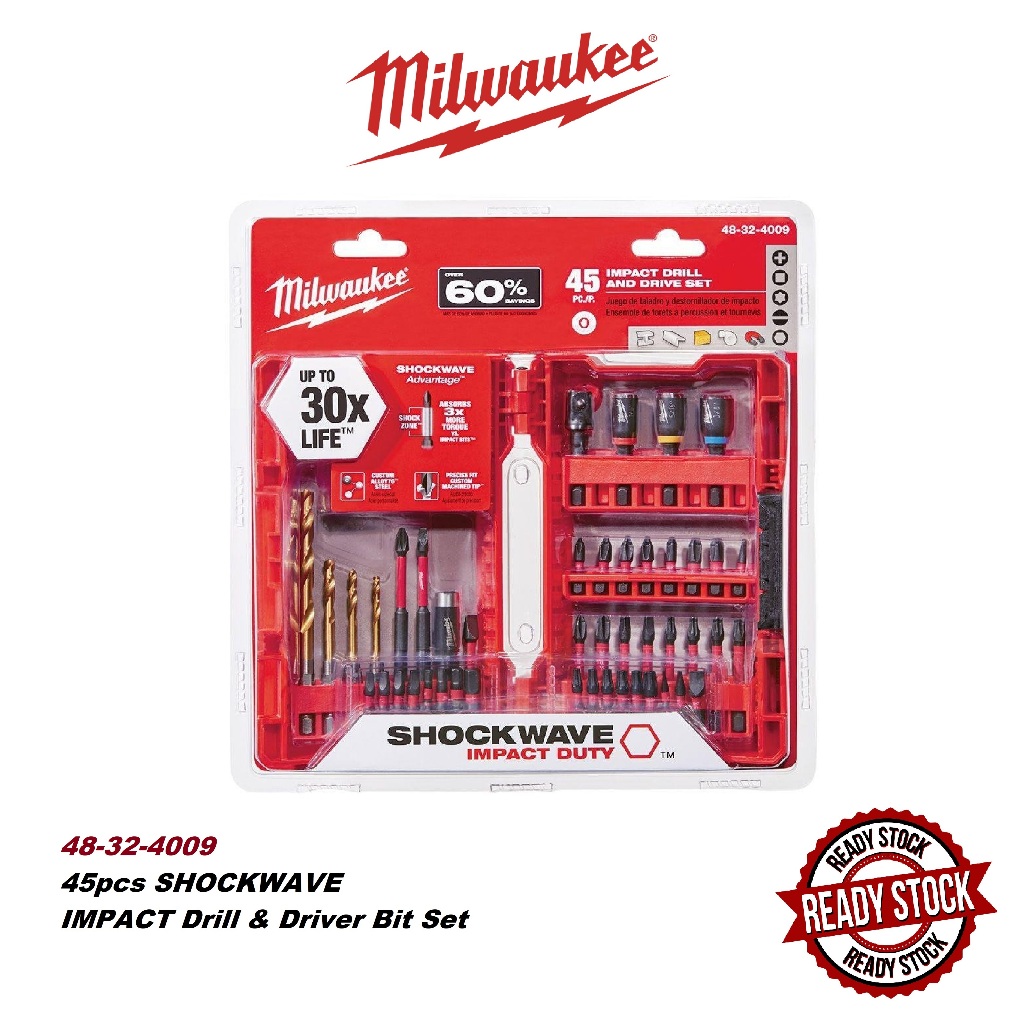 Milwaukee 48-32-4009 - 45pcs SHOCKWAVE IMPACT Drill & Driver Bit Set ...