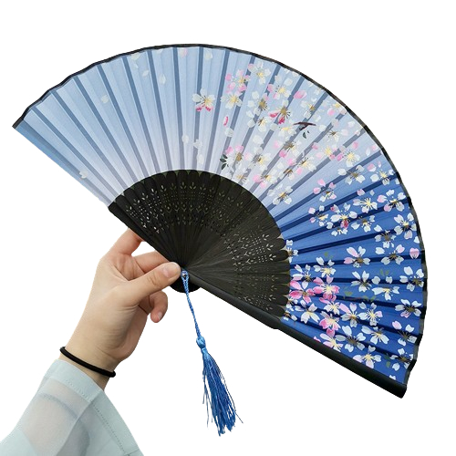 Elegant Floral Black Bamboo Hand Fan Kipas Tangan Lipat Buluh Corak ...