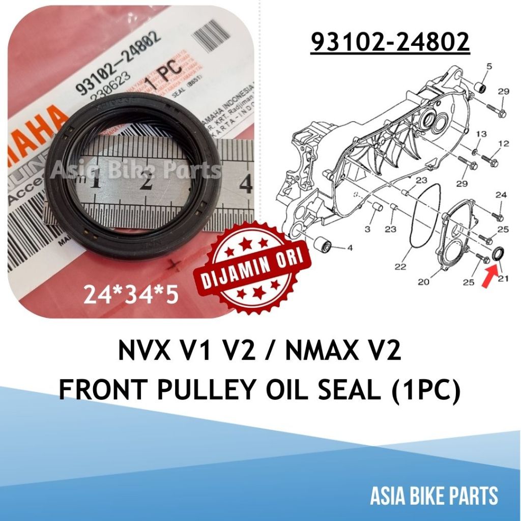 Yamaha Original NVX V1 V2 / NMAX V2 Left Crankshaft Front Pulley Oil Seal Kiri - 93102-24802 ...