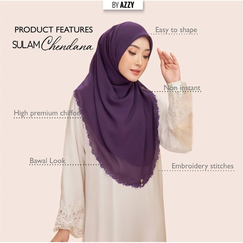 NEW DESIGN TUDUNG RAYA 2024 | Bawal Chiffon Sulam Chendana | Shopee ...