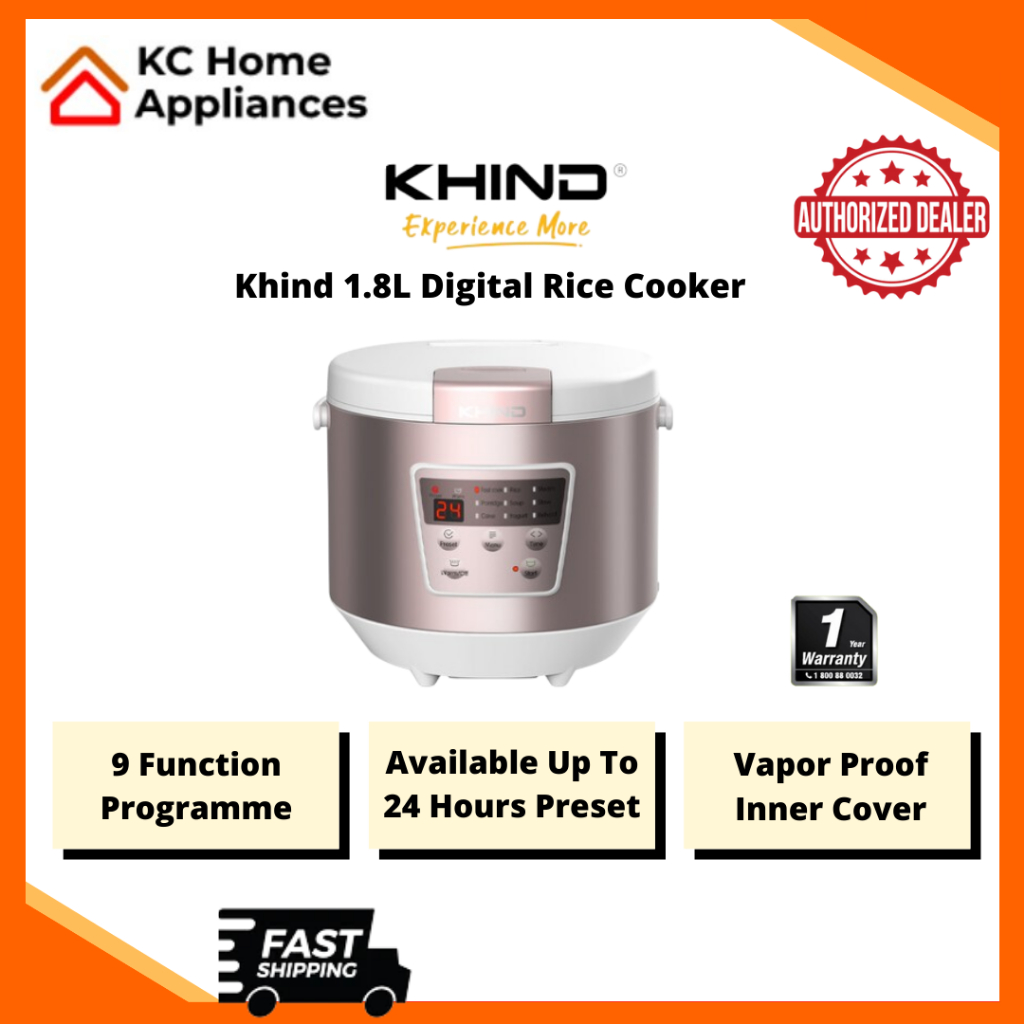 Khind 1.8L Digital Rice Cooker | 700W | 9 Programs | Vapor Proof ...