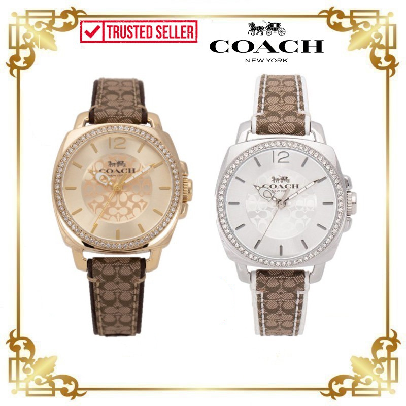 [Original] Coach Boyfriend Signature Strap Khaki Brown Watch Jam Tangan ...