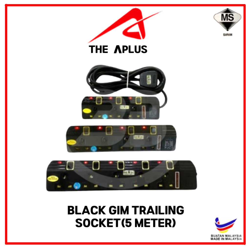 [sirim] 5 Meter Black Gim 3 4 5 Way Surge Protector Sleek Black Portable Extension Trailing