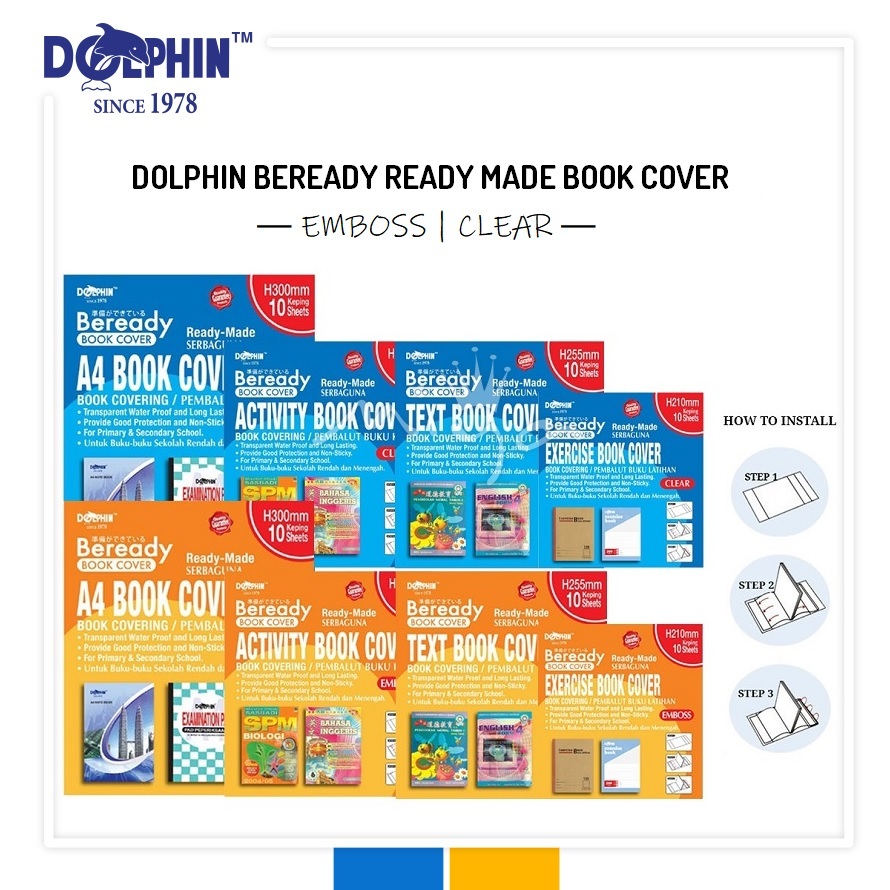 DOLPHIN BEREADY READY MADE BOOK COVER BOOK WRAPPER PEMBALUT BUKU (A4 ...