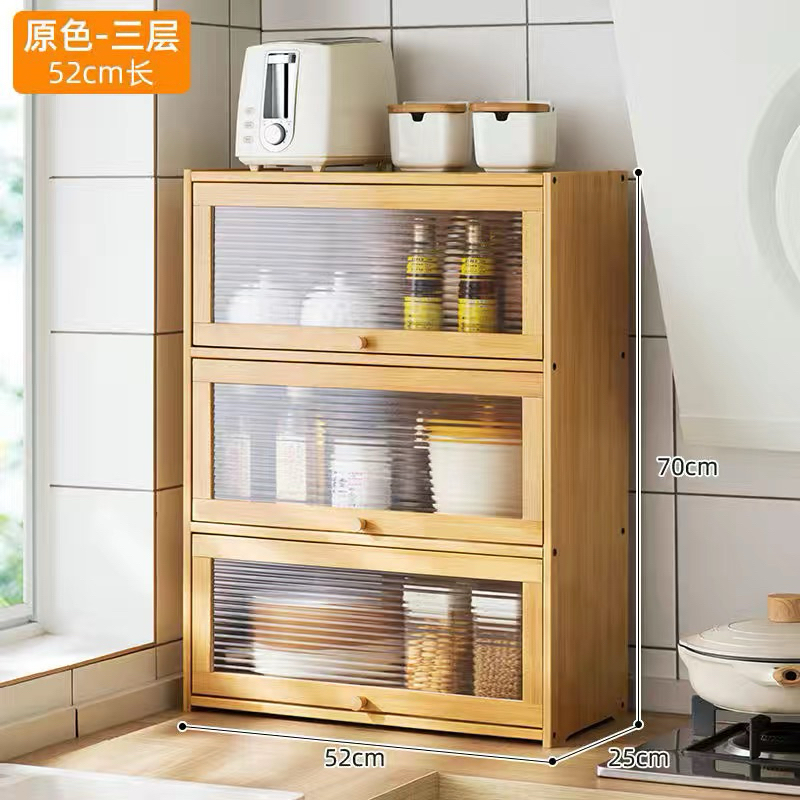 🇲🇾Minimalist Muji Nordic Bamboo Cabinet Kitchen Pantry Countertop Retro ...