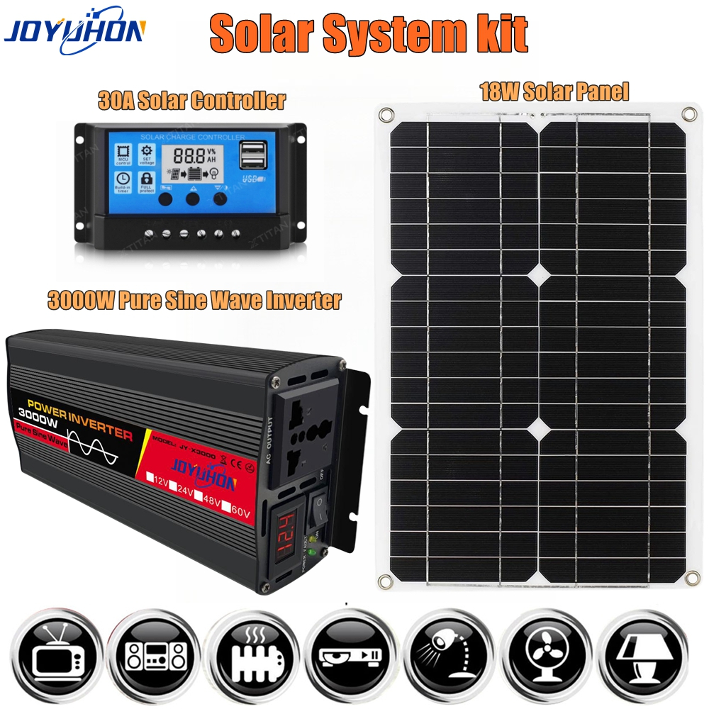 JOYUHON 3000W Solar System Set Pure Sine Wave Inverter DC12V TO AC220V ...