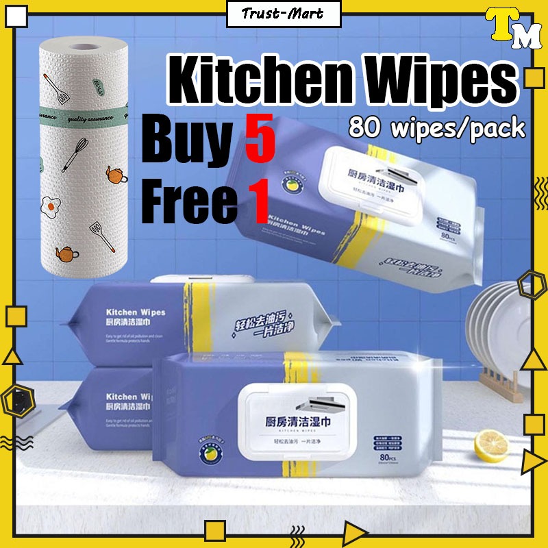 Buy 5 Free 1 Kitchen Wipes 80pcs Tisu Dapur Strong Decontamination ...