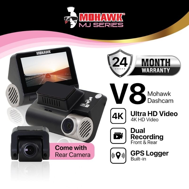MOHAWK MJ Series V8 4K UHD 170º FOV Dashcam WiFi App Control 24-H ...