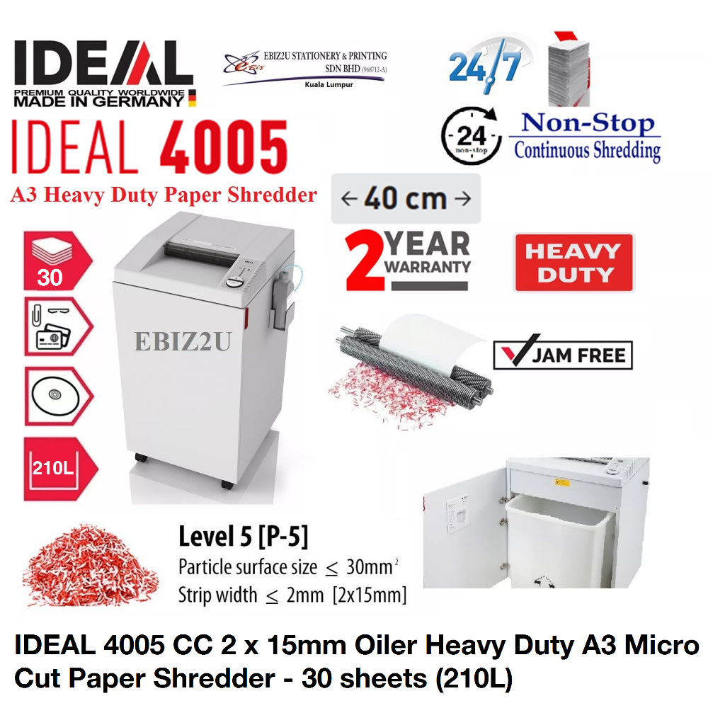 IDEAL 4005 CC 2 x 15mm Oiler Heavy Duty A3 Micro Cut Paper Shredder ...