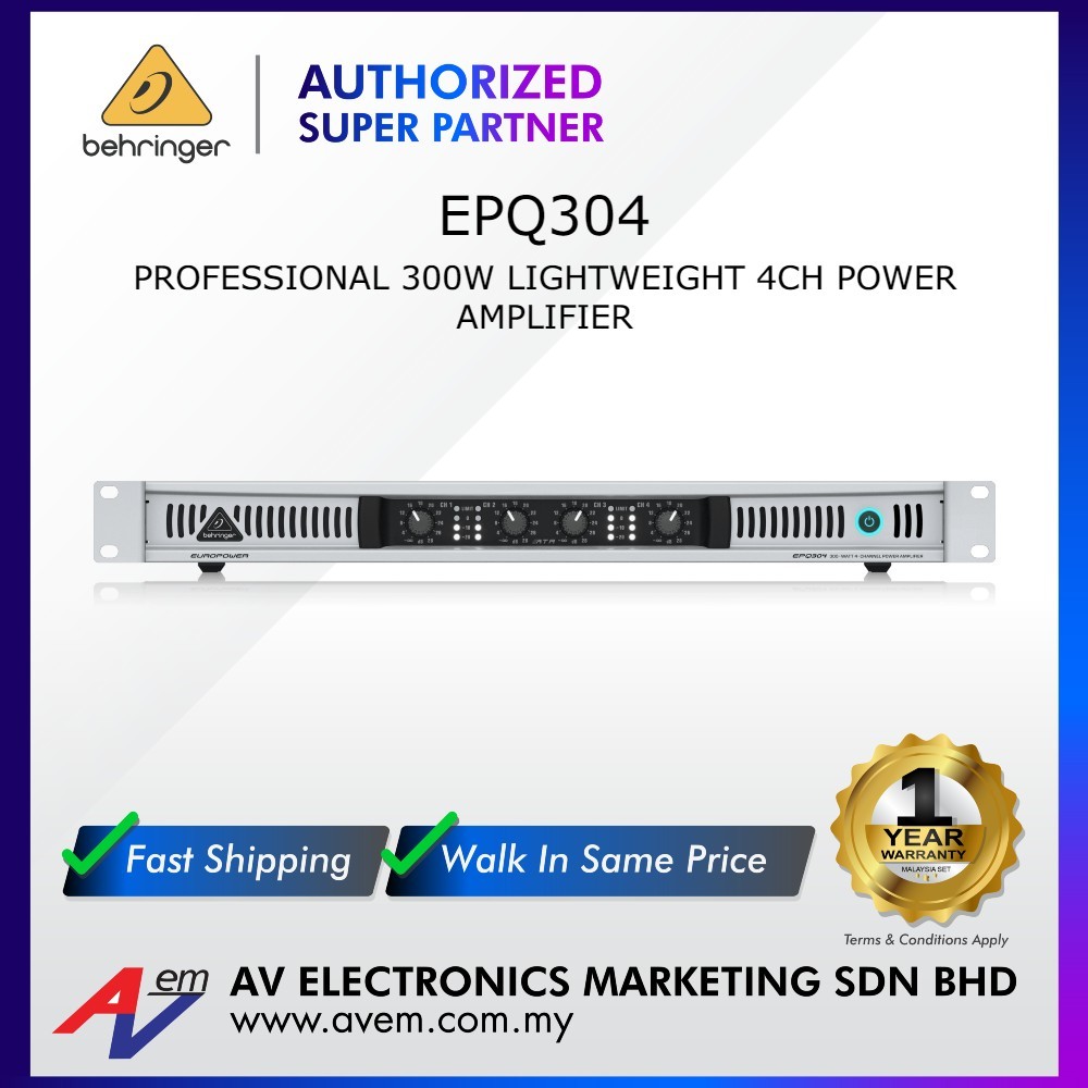 BEHRINGER EPQ304 Professional 300-Watt Light Weight 4-Channel Power ...