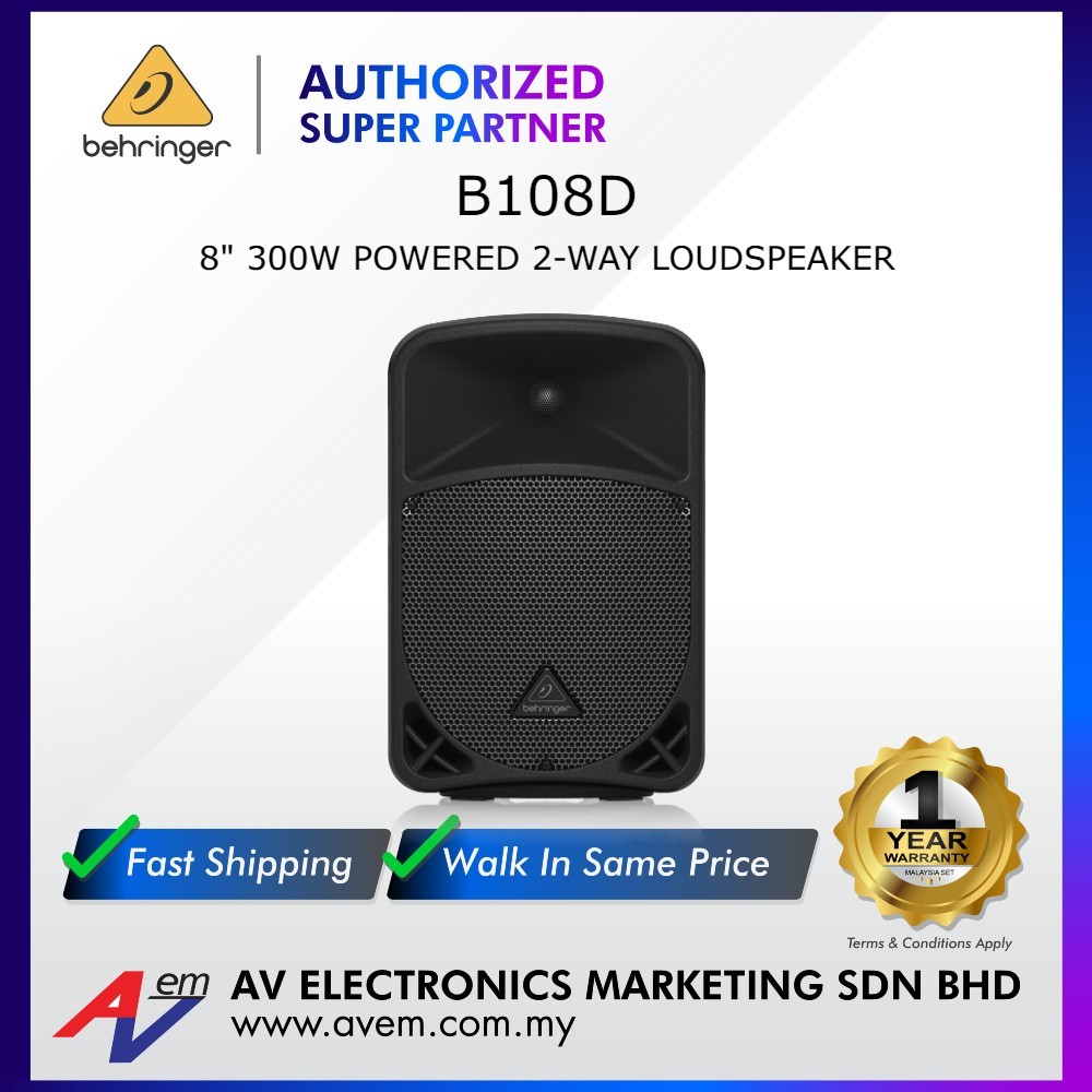 BEHRINGER EUROLIVE B108D Active 300-Watt 2-Way 8" PA Speaker System ...