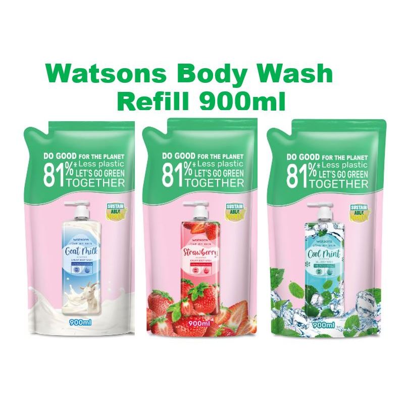 Watsons Body Wash Ceram/Gel Refill Pack 900ml( Goat/Strawberry/Mint ...