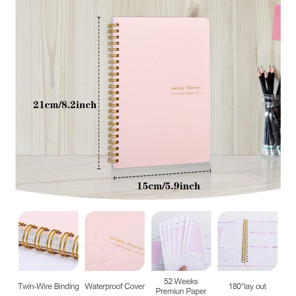 A5 English Weeks Planner 52 Weeks Coil Notebook To-do List Schedule ...