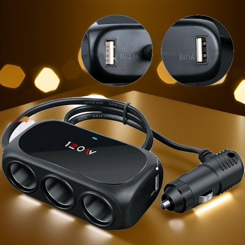 Car USB 120W DC 12V-24V 5IN1 ( 2 USB port + 3 Cigarette Socket ) Multi ...