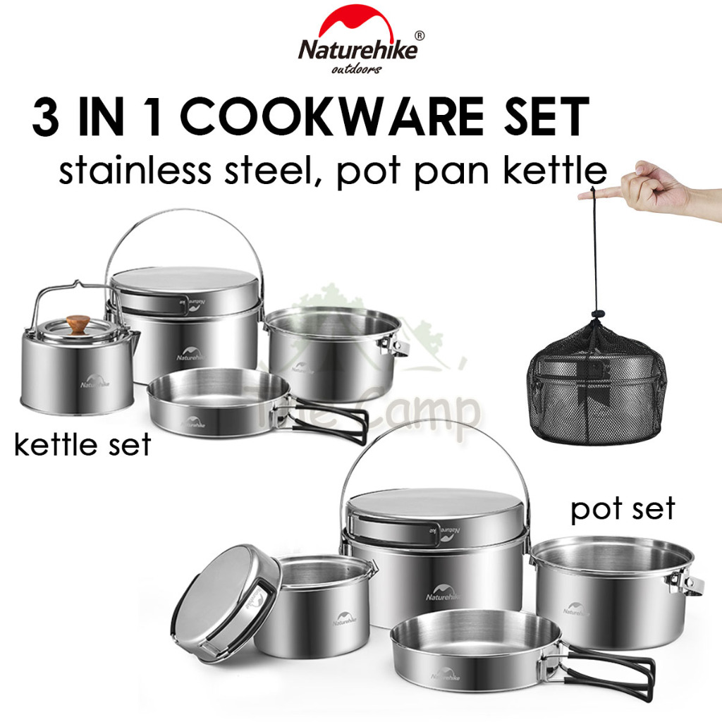 Naturehike 3 in 1 Cookware Set Cooking Set Pot Set Kettle Pan Pot ...