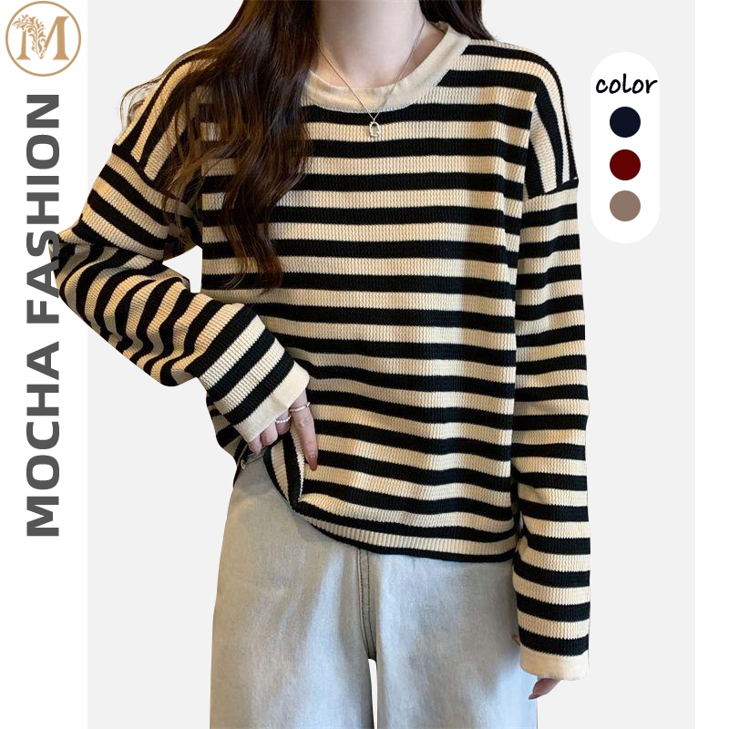 【new 2024】st168 M 2xl Women Long Sleeve Casual T Shirt Top Striped