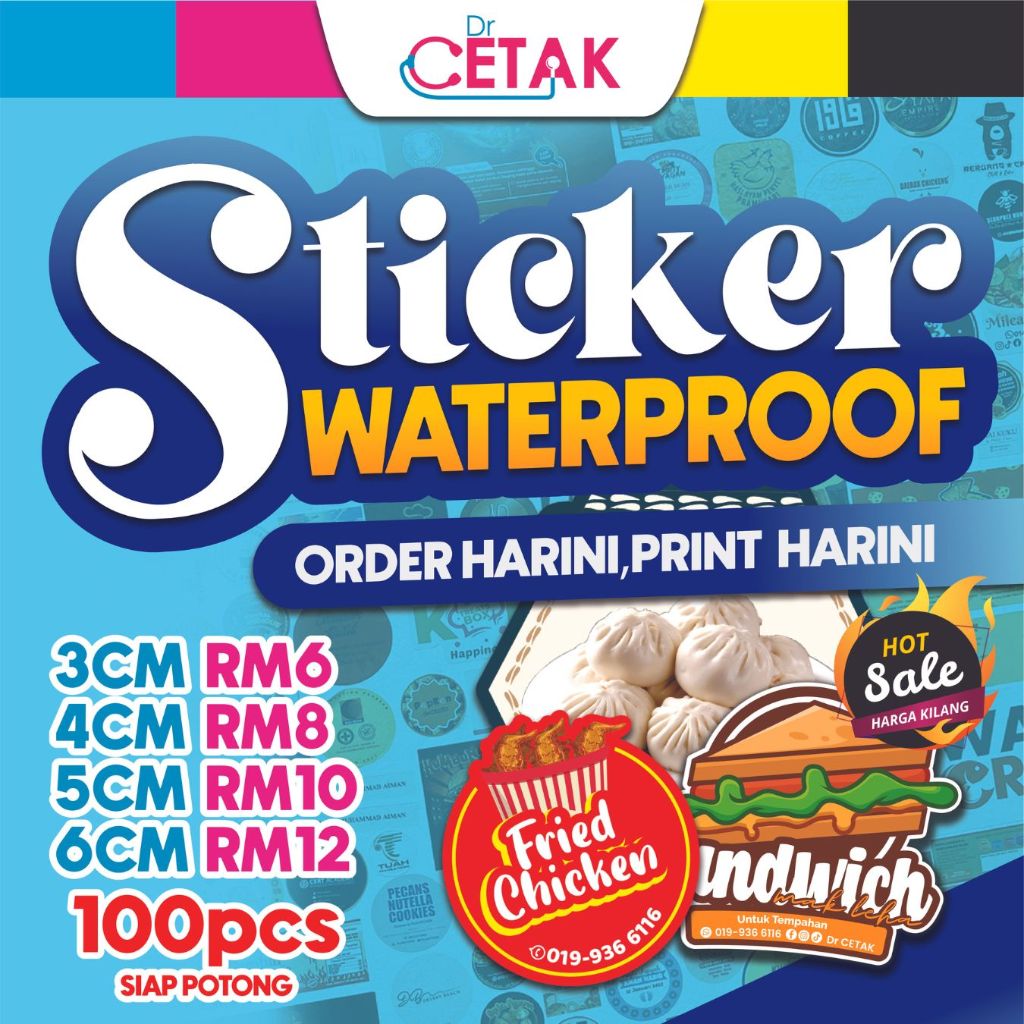 Stiker Kalis Air Minimum 100pcs Sticker Pelbagai Pilihan Design 3cm ...