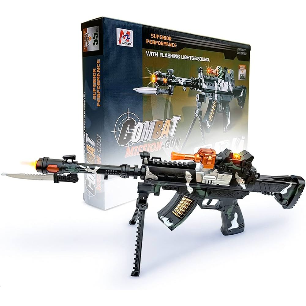 Battery Operated Combat Mission Gun Toy Sound & Lights Indicator Heavy ...