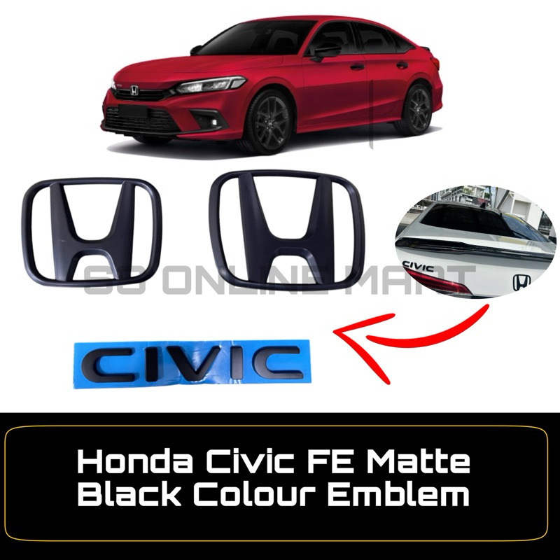 Honda Civic FE Front Rear Emblem Civic Worlding Logo Matte Balck Logo ...