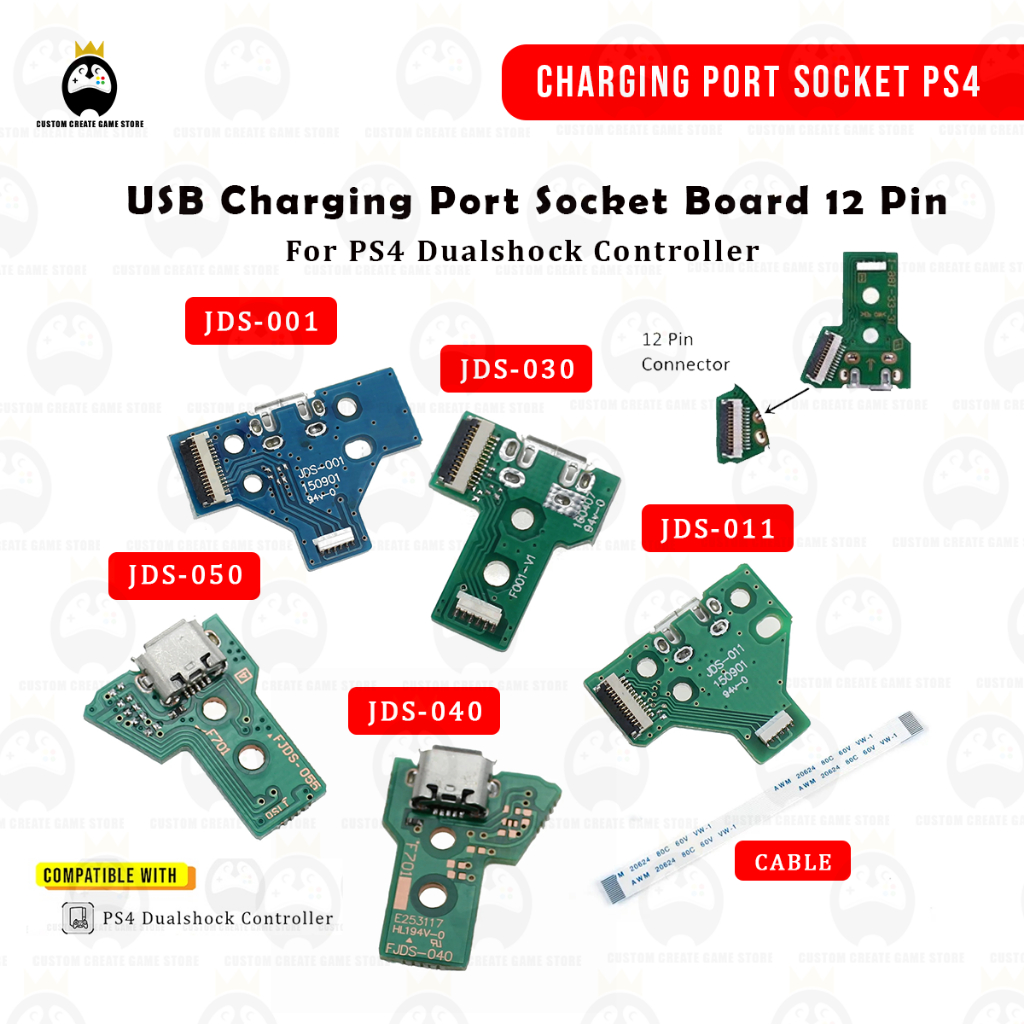USB Charging Port Socket Board 12 Pin For PS4 Dualshock Controller ...