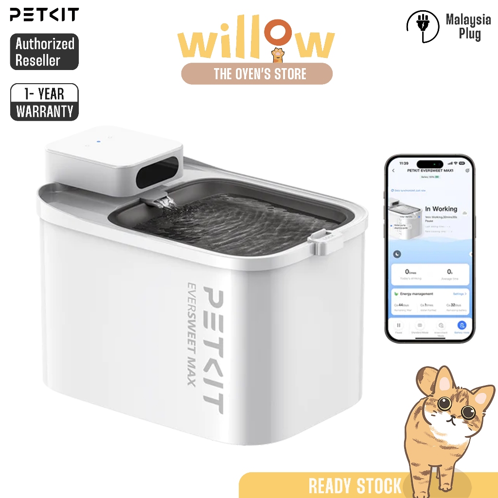PETKIT EVERSWEET MAX (CORDLESS) STAINLESS STEEL WATER FOUNTAIN WITH Wireless Water Fountain ...