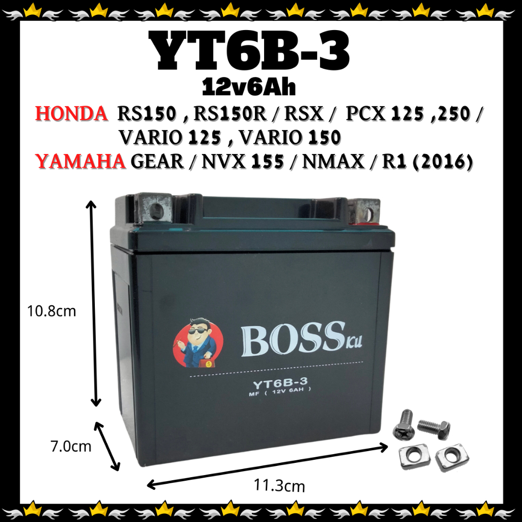 [READY STOCK] BOSSku YT6B-3 YT6 YT6B BT6B YTZ6V Motorcycle Battery ...