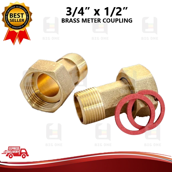 (1 PIECE) 3/4" x 1/2" BRASS METER COUPLING REDUCER WATER PIPE FITTING ...
