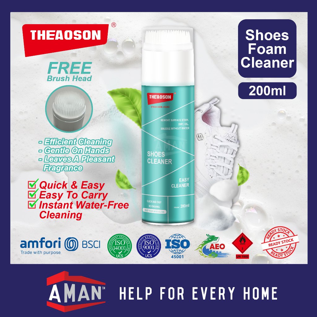 THEAOSON Shoes Foam Cleaner With Brush Head Sneaker Cleaning Kit Shoe ...