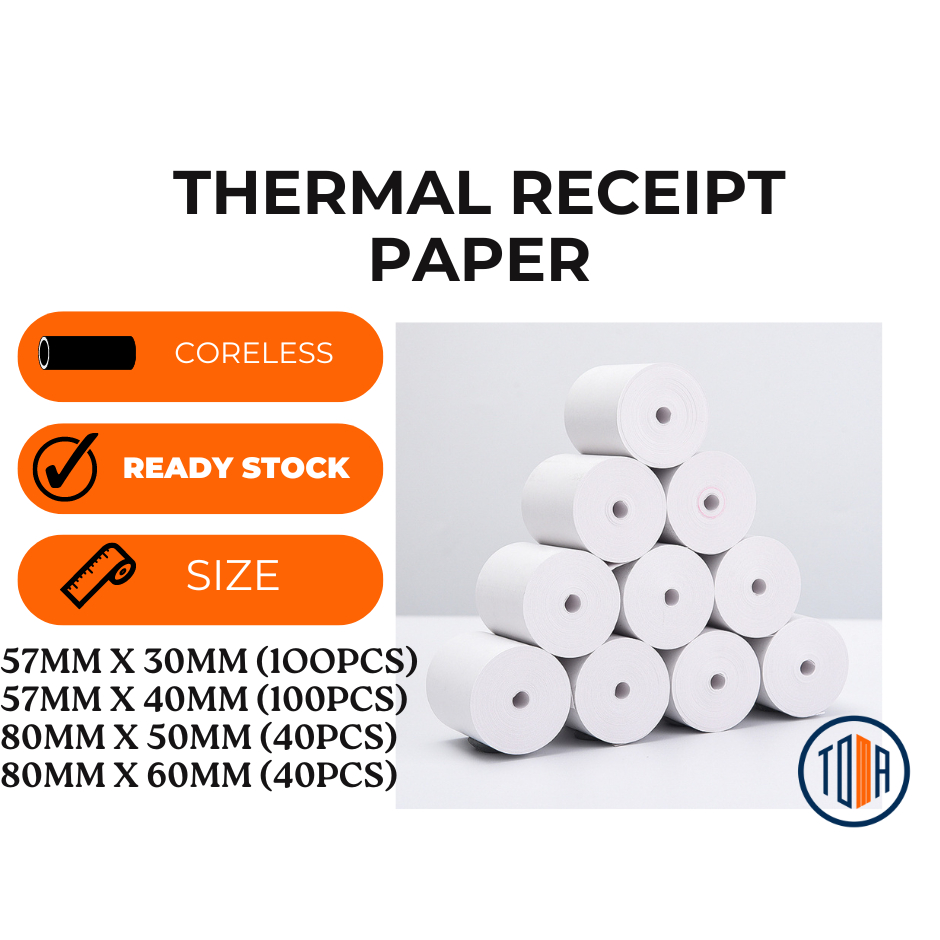 Thermal Receipt Paper Roll Resit Kertas Cash Register 打印纸 57mmx30mm ...