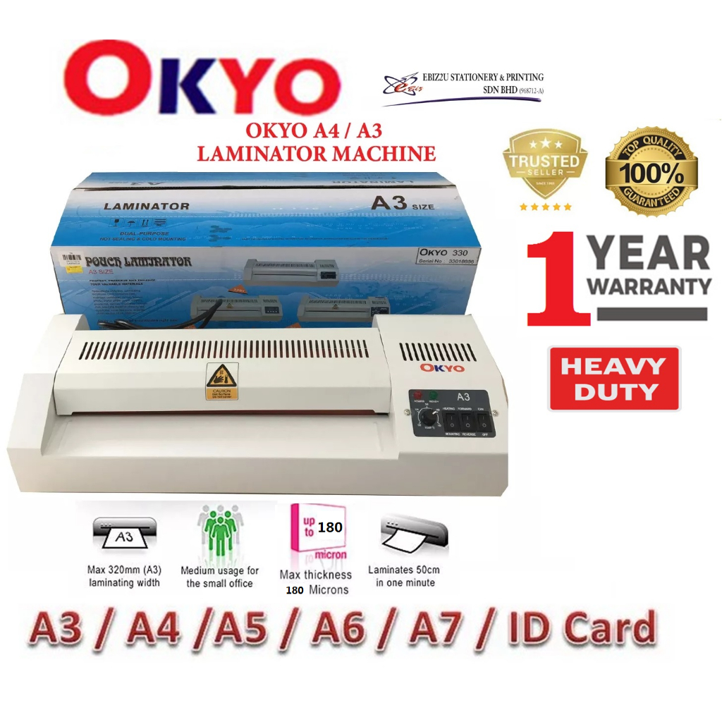 OKYO 330 HEAVY DUTY A3 LAMINATE MACHINE (A3 & A4) Laminator Machine, A3 Laminator, Laminator ...